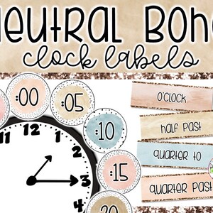 PRINTABLE Neutral Clock Label Numbers in 5 Minute Intervals Neutral ...