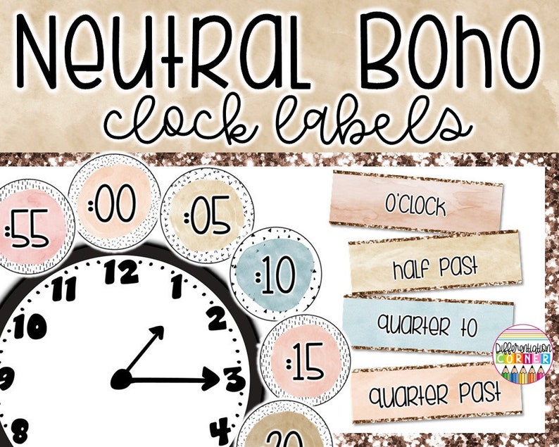 PRINTABLE Neutral Clock Label Numbers in 5 Minute Intervals - Etsy