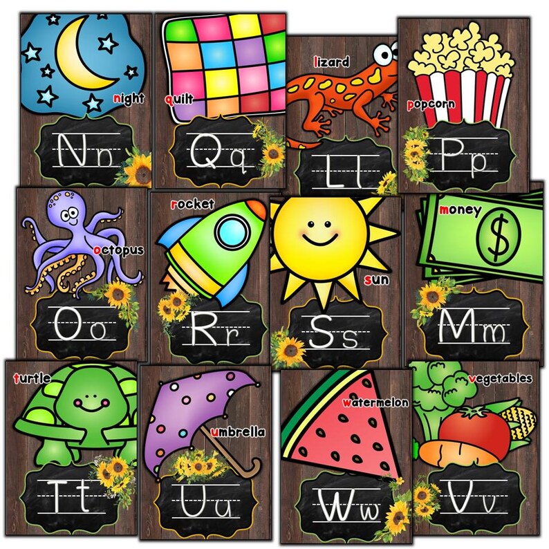 Alphabet Posters With Pictures for the Classroom Sunflower Farmhouse ...
