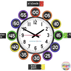 PRINTABLE Rainbow Clock Label Numbers in 5 Minute Intervals | Rainbow ...