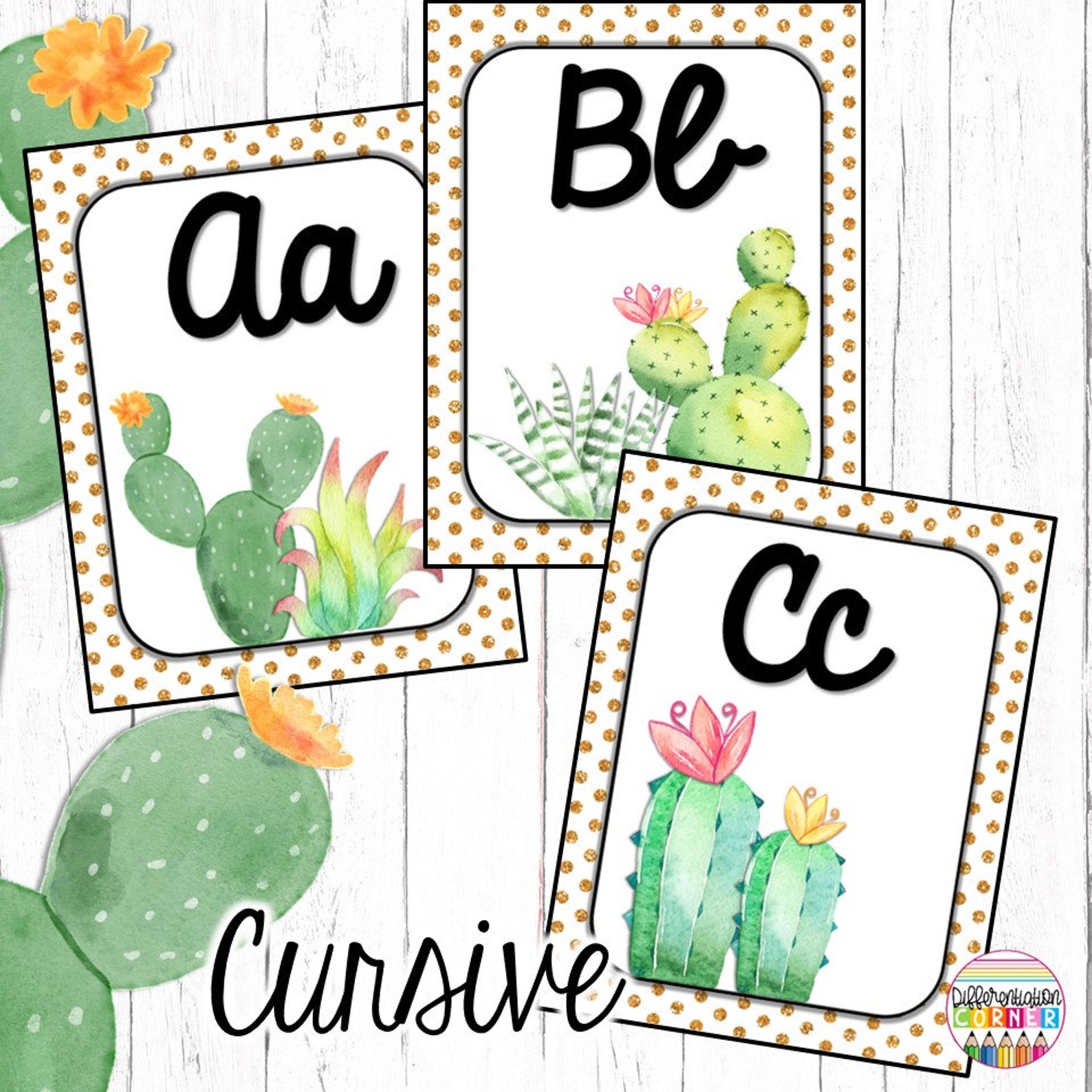 Cursive Alphabet Posters for Classroom Cactus Classroom Decor Printable ...