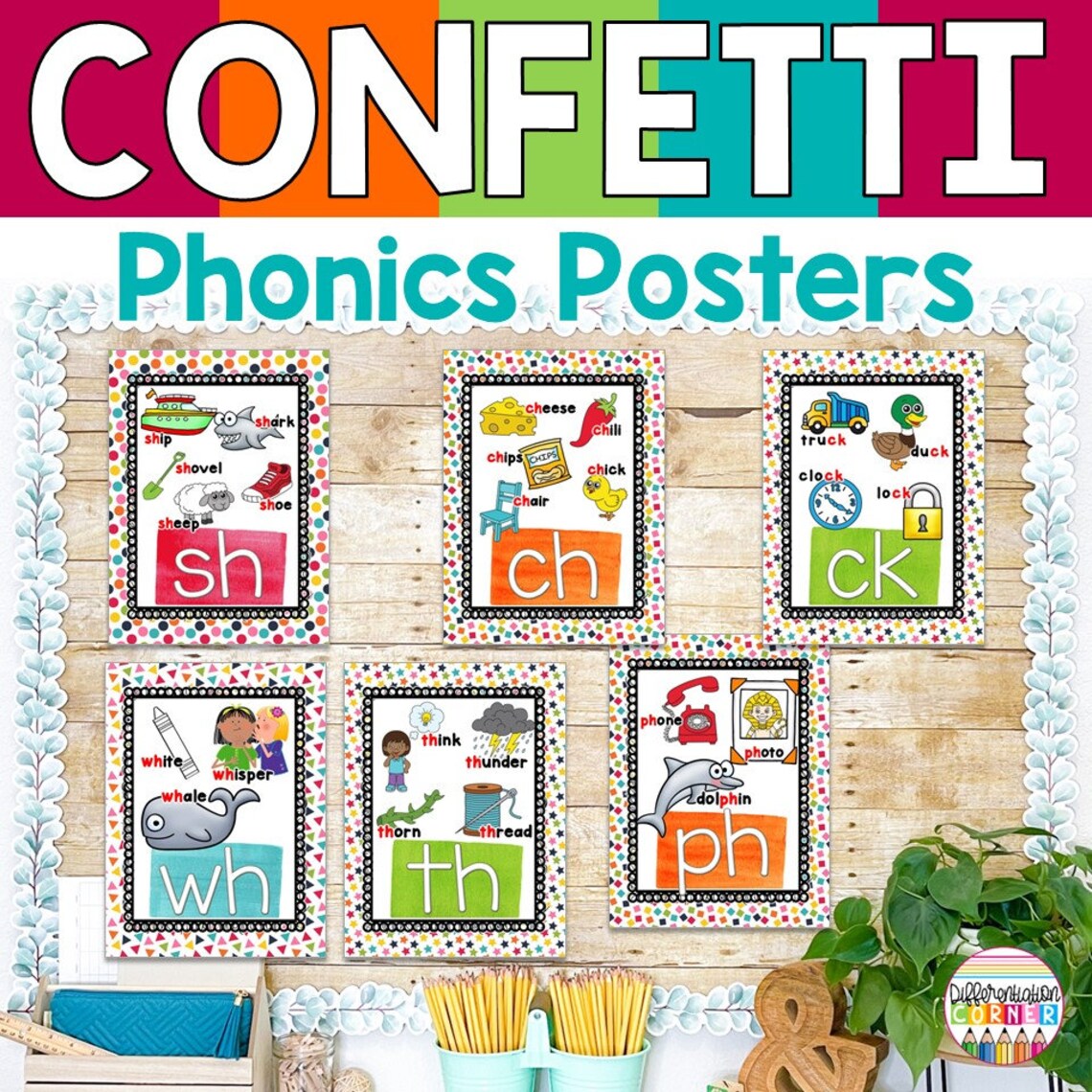 Confetti Rainbow Phonics Posters Vowel Valley Sound Wall Science of ...