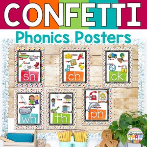 Confetti Rainbow Phonics Posters Vowel Valley Sound Wall Science of ...