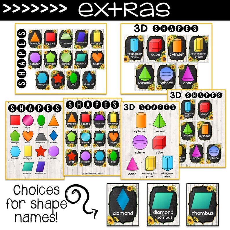 PRINTABLE Shape Posters and Charts Sunflower Farmhouse - Etsy