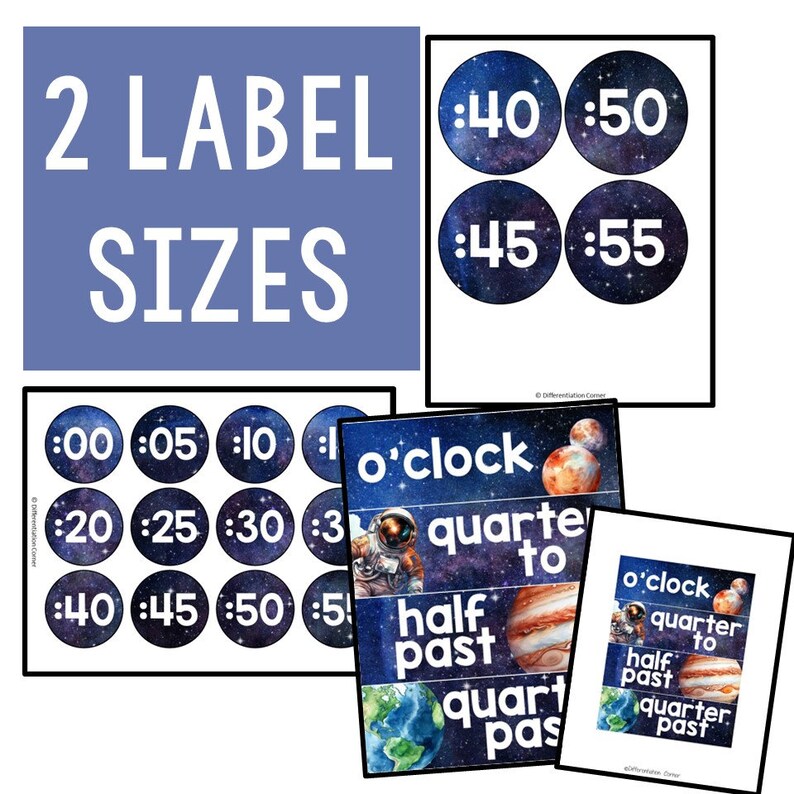 Space Clock Label Numbers in 5 Minute Intervals Space Classroom Decor ...