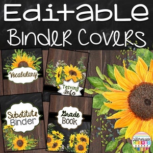 Editable Binder Covers and Spines Sunflower Farmhouse Classroom Decor ...