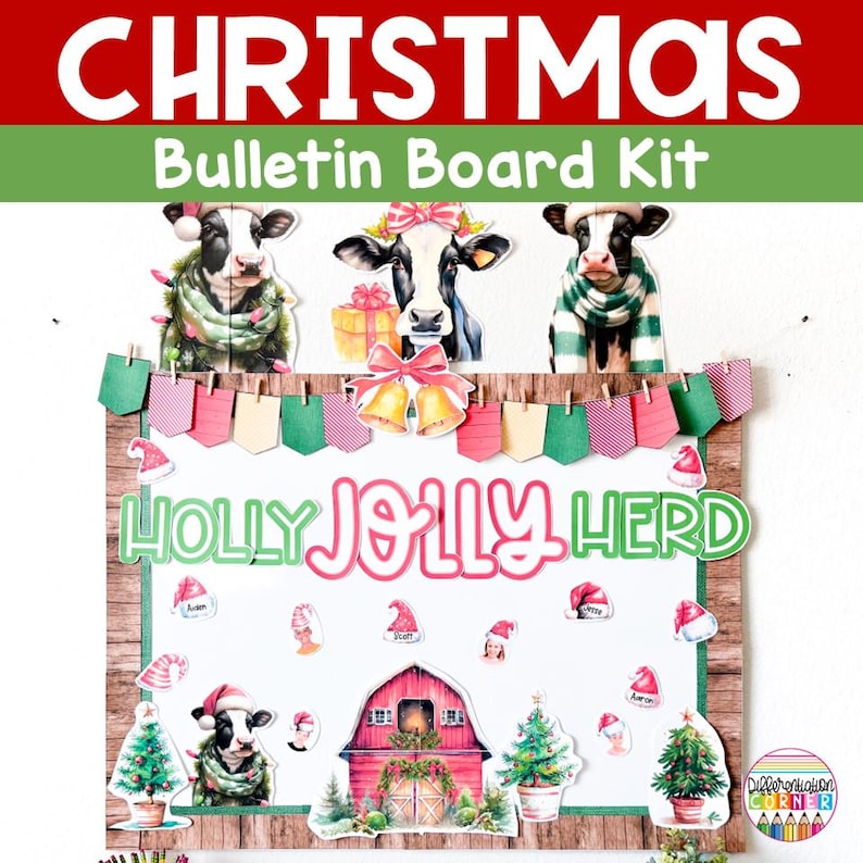 Cow Christmas Bulletin Board Kit, Holiday Classroom Decor - Etsy
