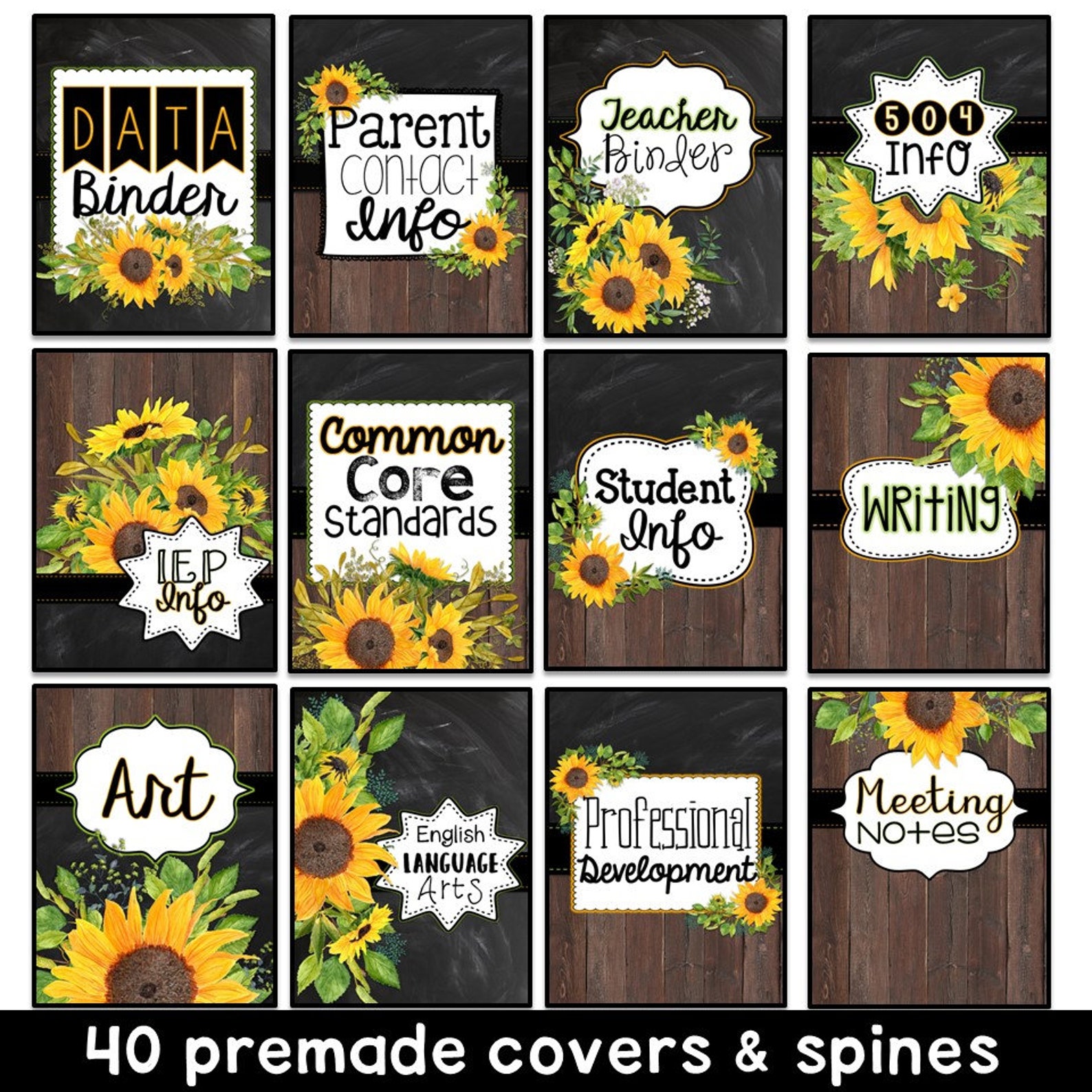 Editable Binder Covers and Spines Sunflower Farmhouse Classroom Decor ...