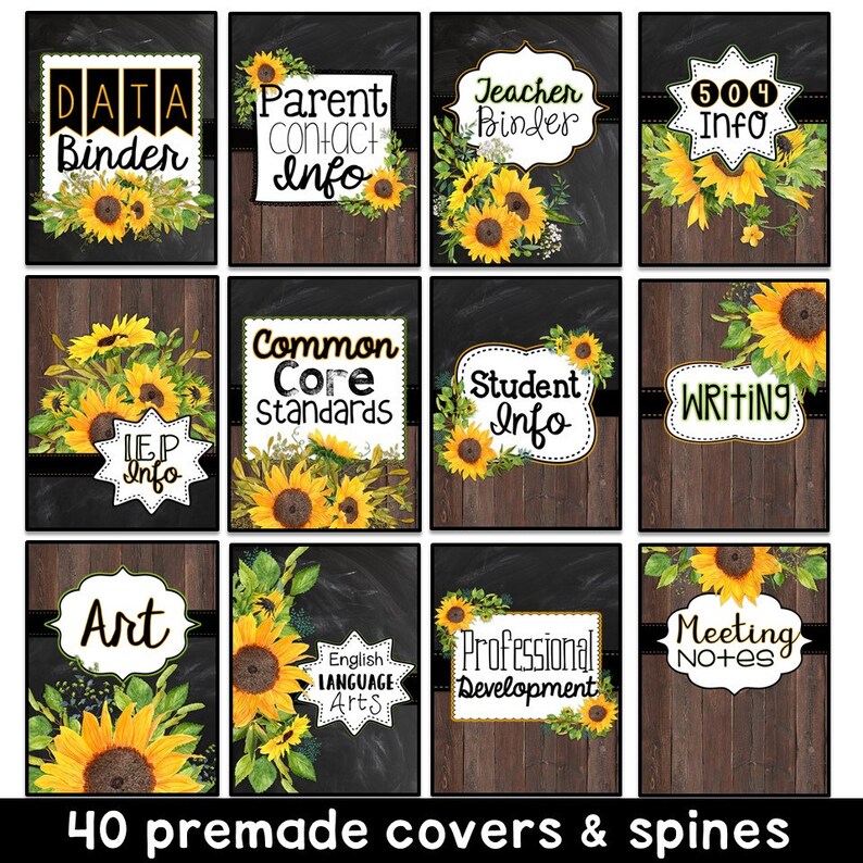 Editable Binder Covers and Spines Sunflower Farmhouse Classroom Decor ...