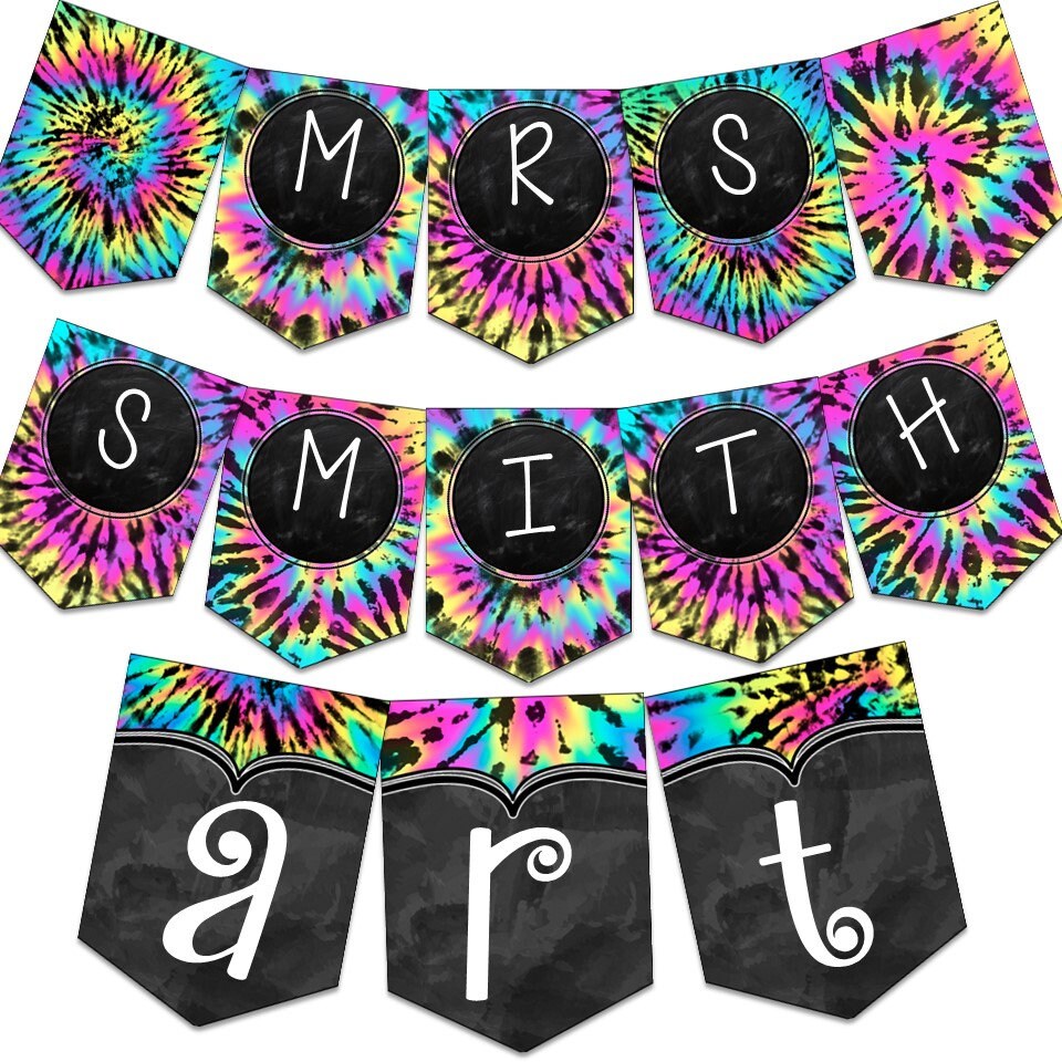 Editable Tie Dye Retro Bunting Bulletin Board Banner Letters Tie Dye ...