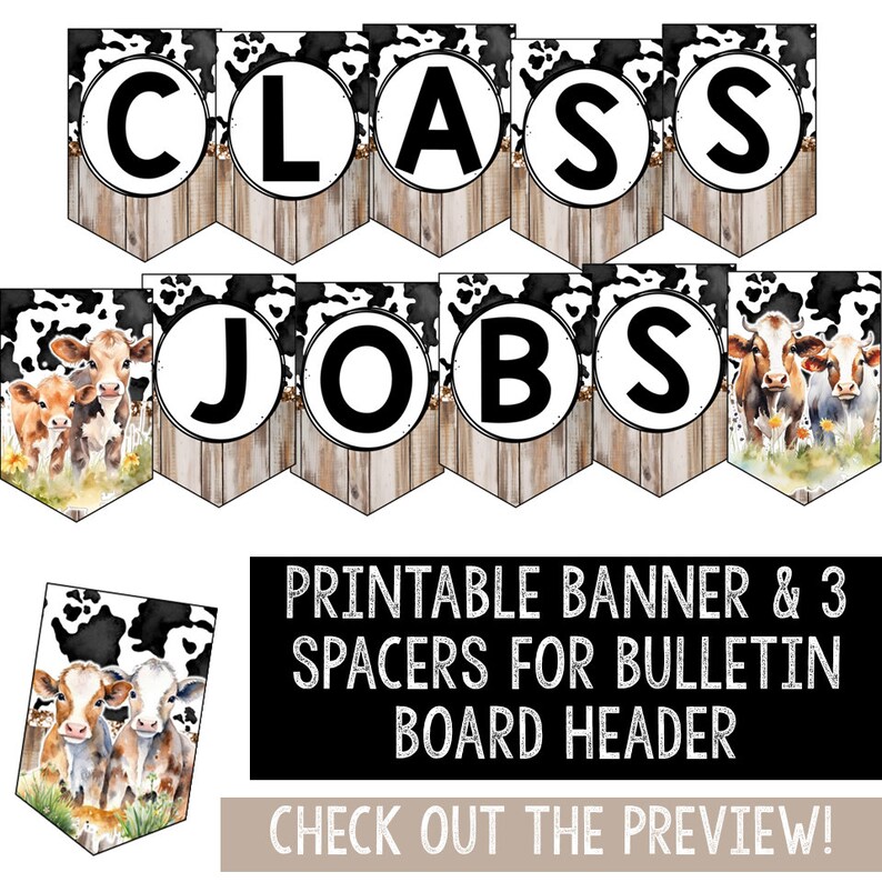 Editable Classroom Job Chart Editable Template Farmhouse Cow Print ...