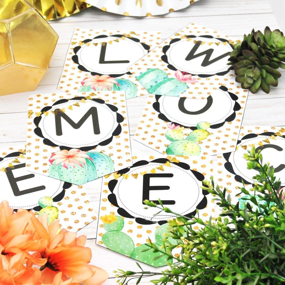 Editable Bunting Bulletin Board Welcome Banner Letters | Cactus and ...