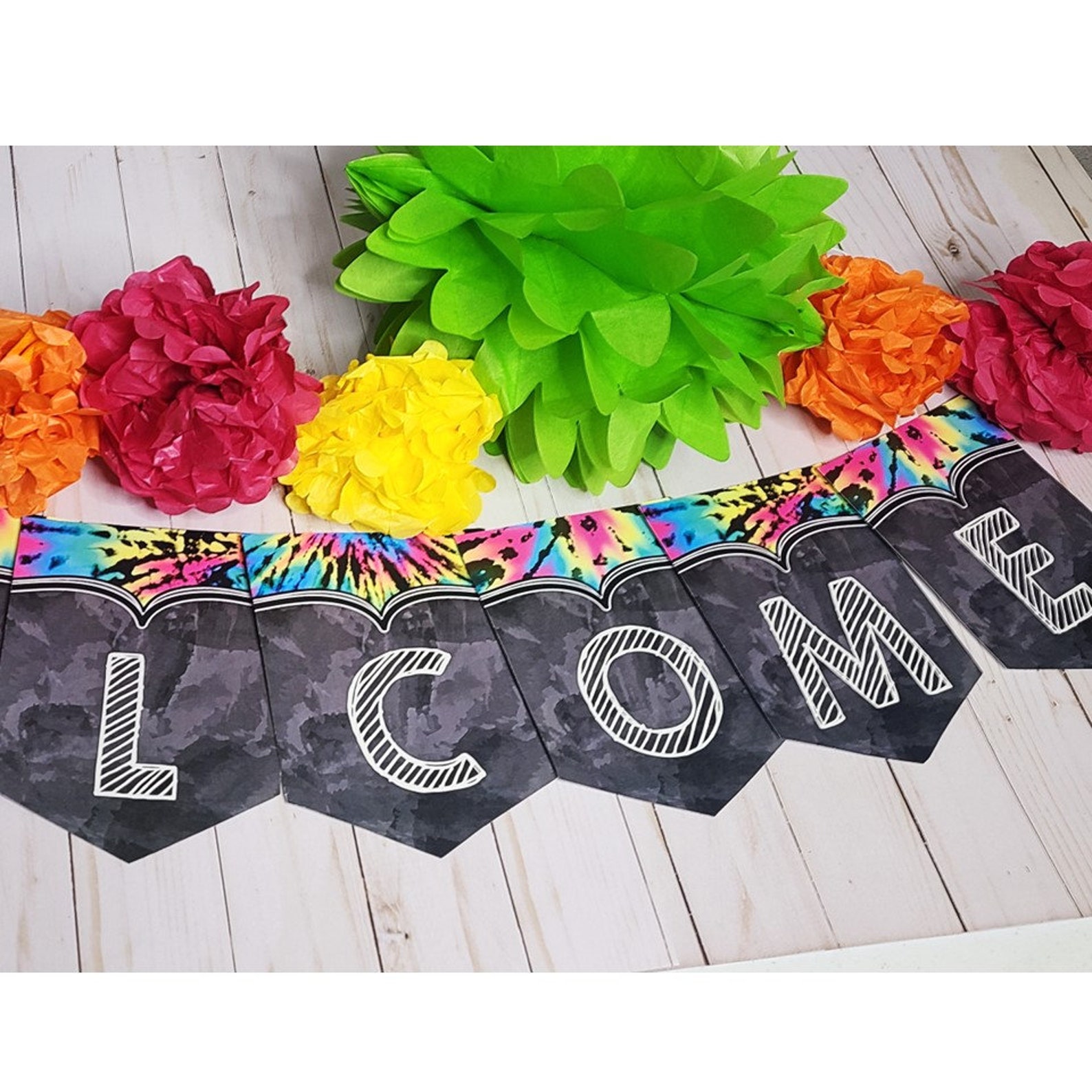 Editable Tie Dye Retro Bunting Bulletin Board Banner Letters Tie Dye ...