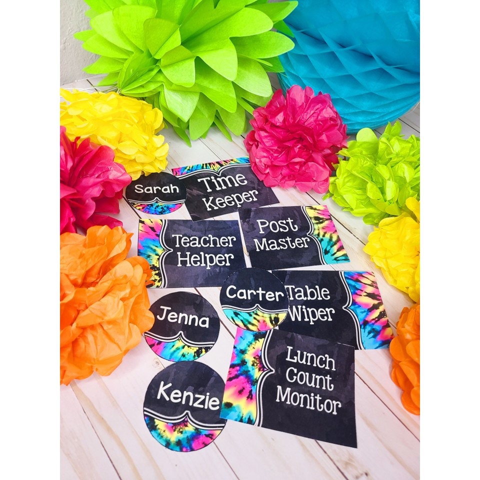 Editable Classroom Jobs Chart Template Tie Dye Retro Classroom Decor ...