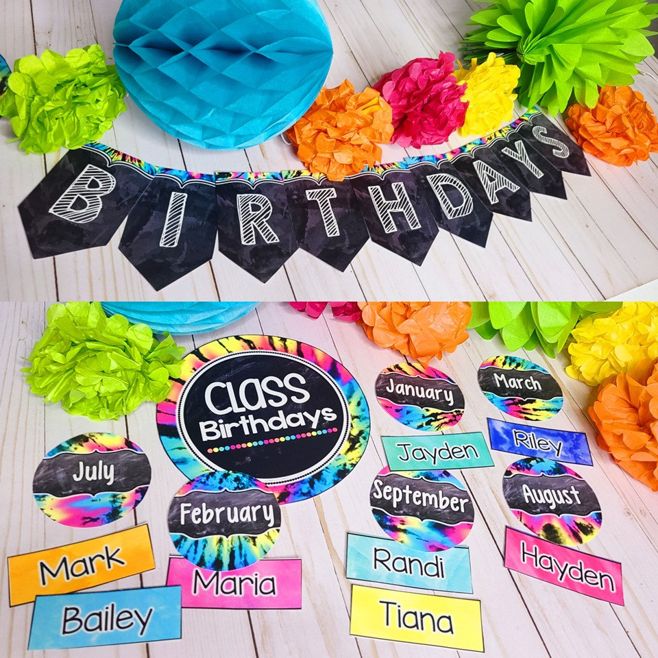 Classroom Birthday Display | Tie Dye Retro Classroom Decor | Colorful ...