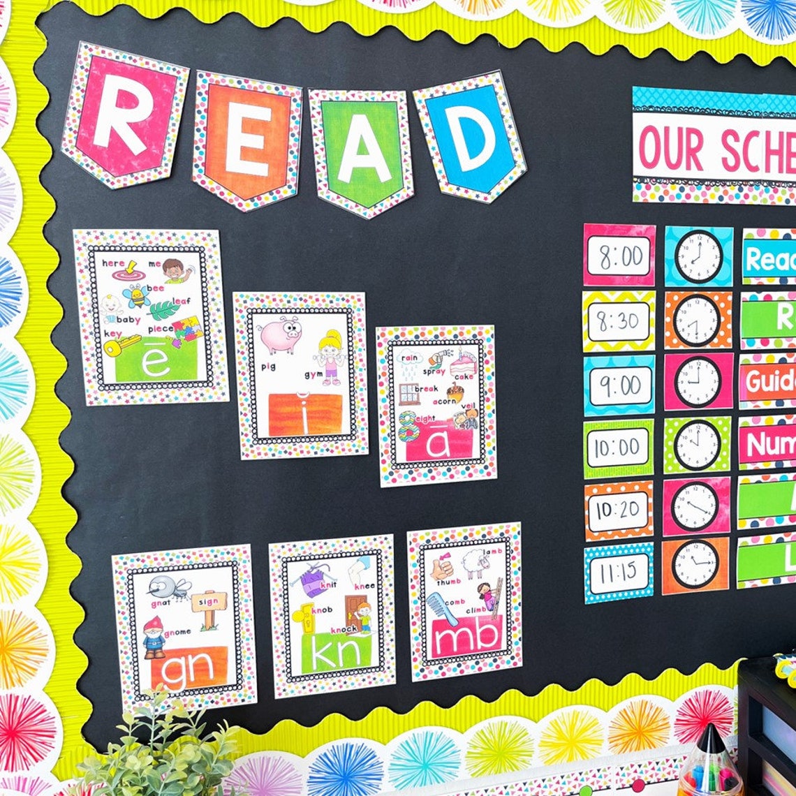 Confetti Rainbow Phonics Posters Vowel Valley Sound Wall Science of ...