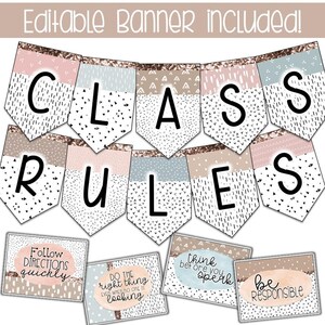 Editable Boho Classroom Rules Posters Printable Neutral Boho Classroom ...
