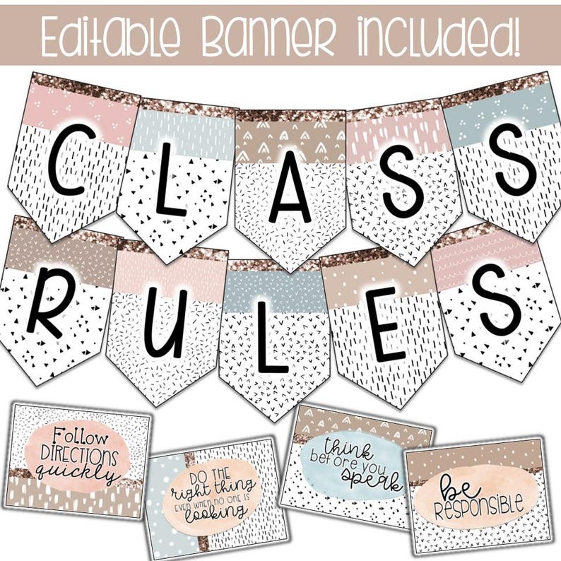 Editable Boho Classroom Rules Posters Printable Neutral Boho Classroom ...