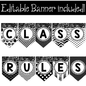 Editable Black and White Classroom Rules Posters Black and White ...