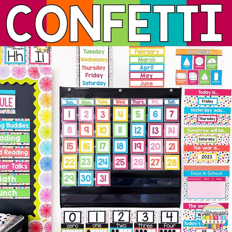 Classroom Calendar & Weather Display Set Confetti Rainbow Classroom ...