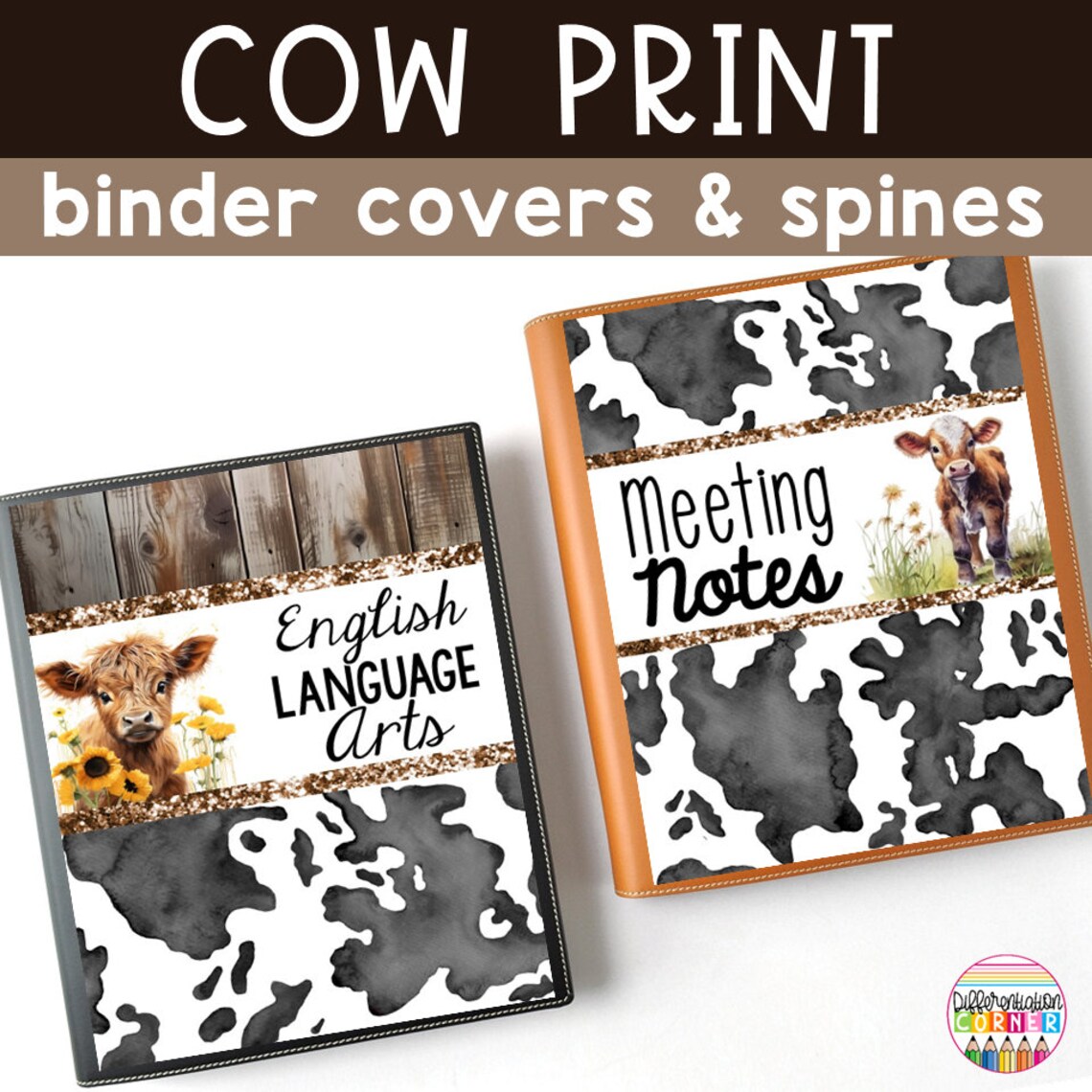 Editable Cow Print Binder Covers and Spines Farmhouse Classroom Decor ...