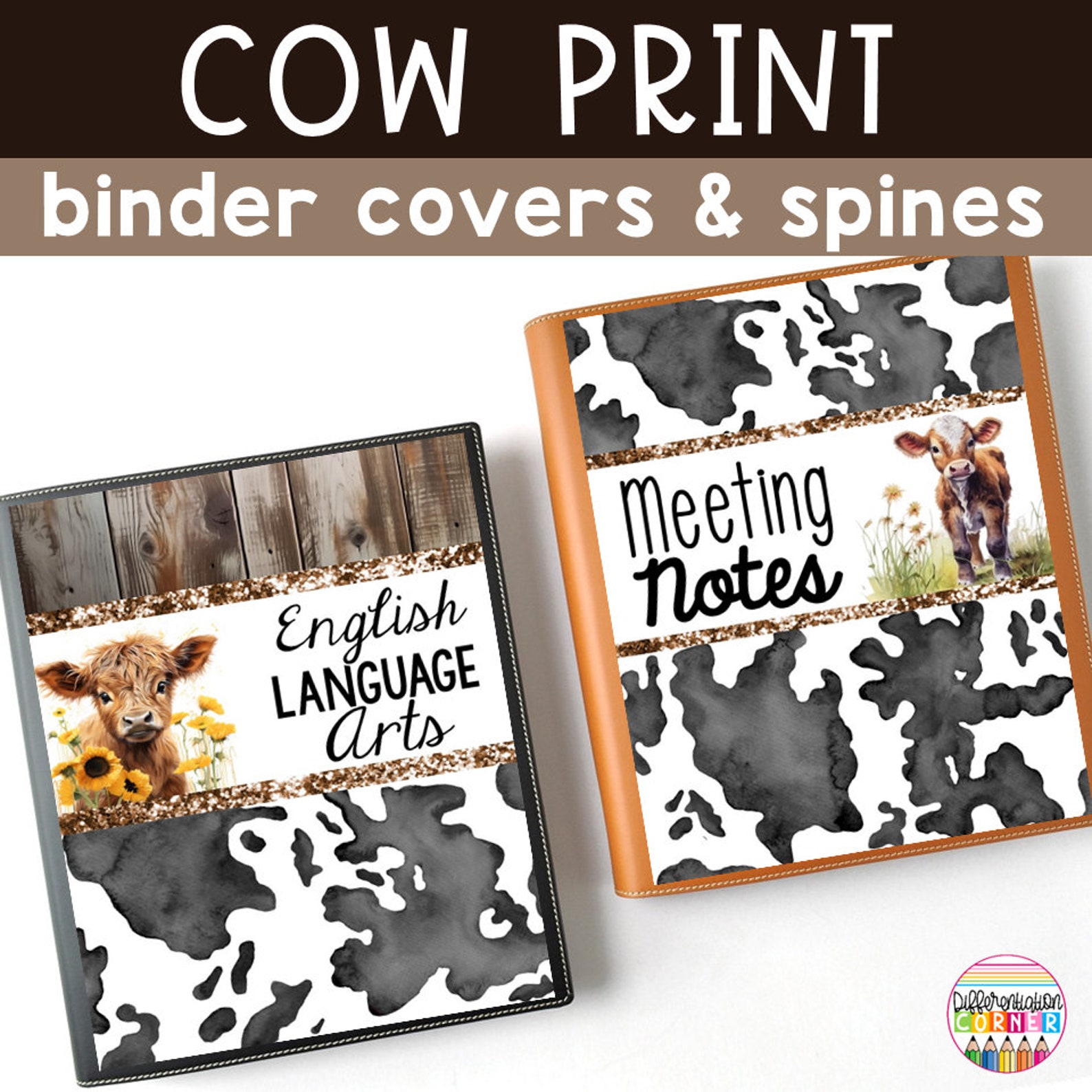 Editable Cow Print Binder Covers and Spines Farmhouse Classroom Decor ...