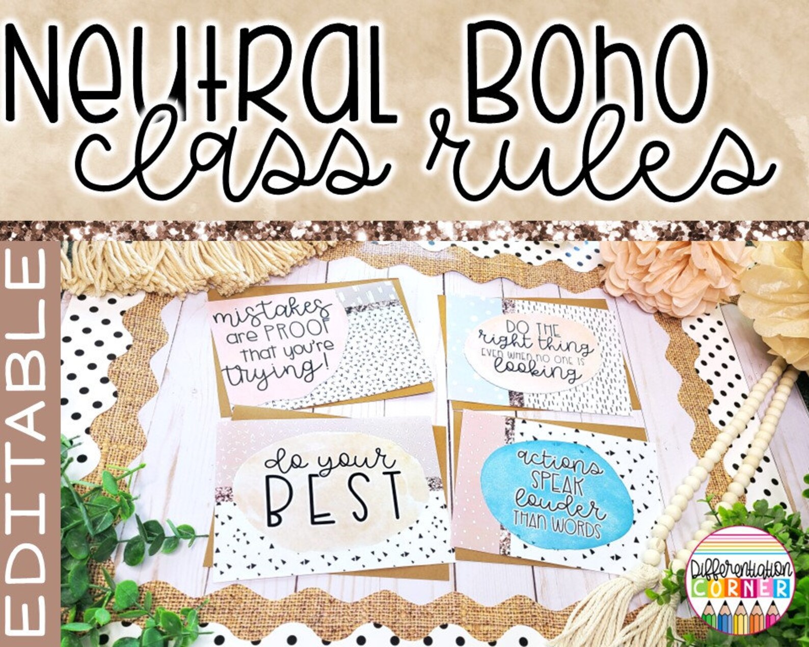 Editable Boho Classroom Rules Posters Neutral Boho Classroom Decor ...