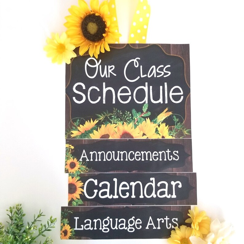 Editable Daily Schedule Cards Sunflower Farmhouse Classroom Decor ...