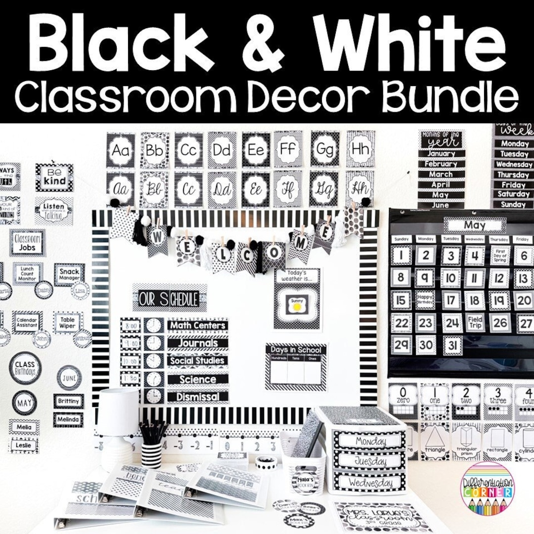 Modern Black and White Classroom Decor Bundle Classroom Bulletin Board ...