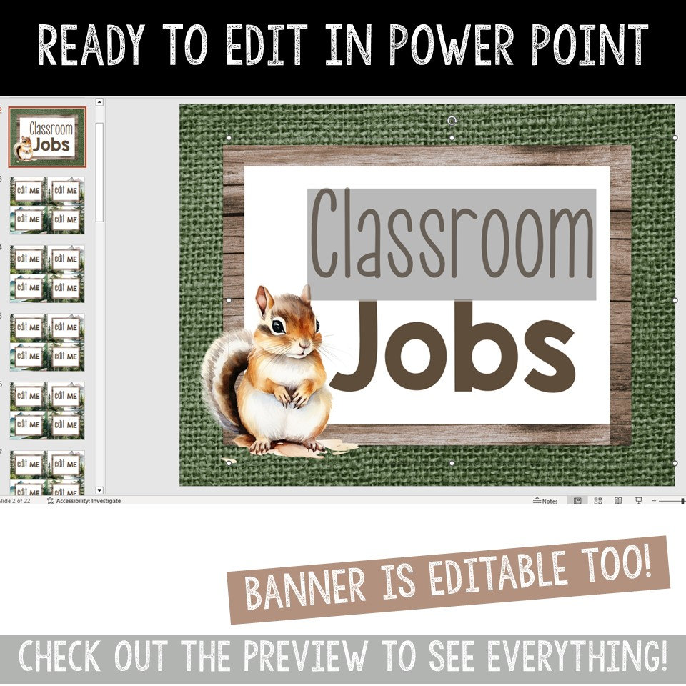 Editable Classroom Job Chart Template Nature Classroom Decor Theme ...