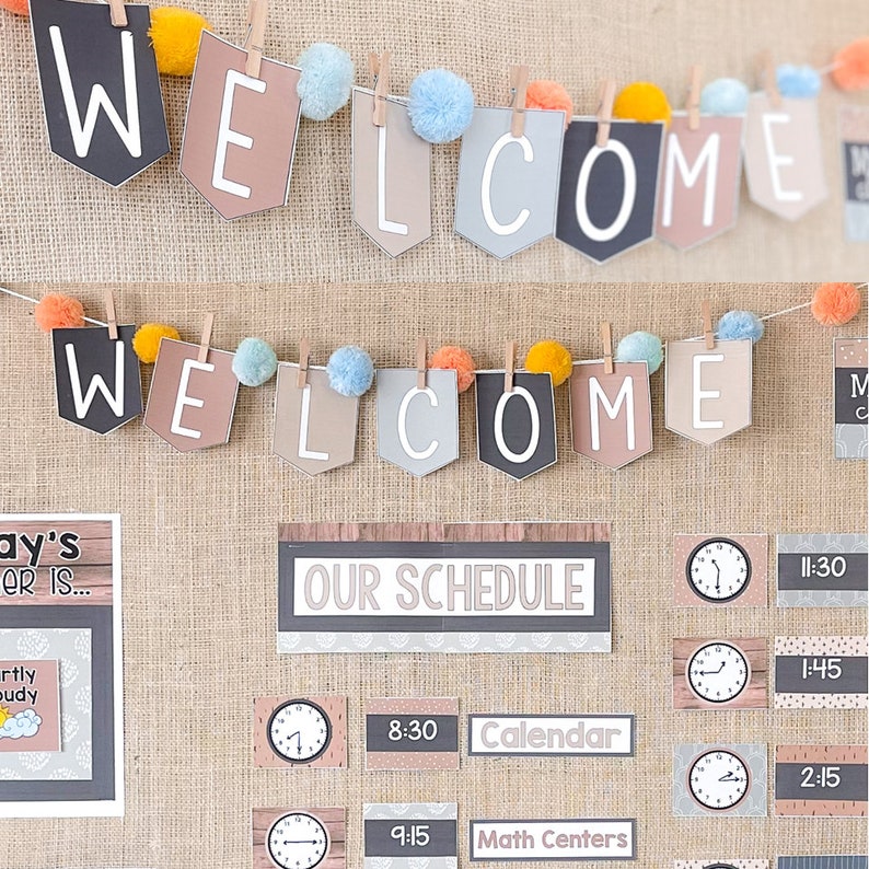 Editable Boho Bunting Bulletin Board Banner Letters | Neutral Boho ...