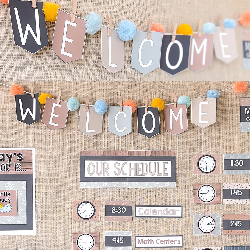 Editable Boho Bunting Bulletin Board Banner Letters Neutral Boho ...