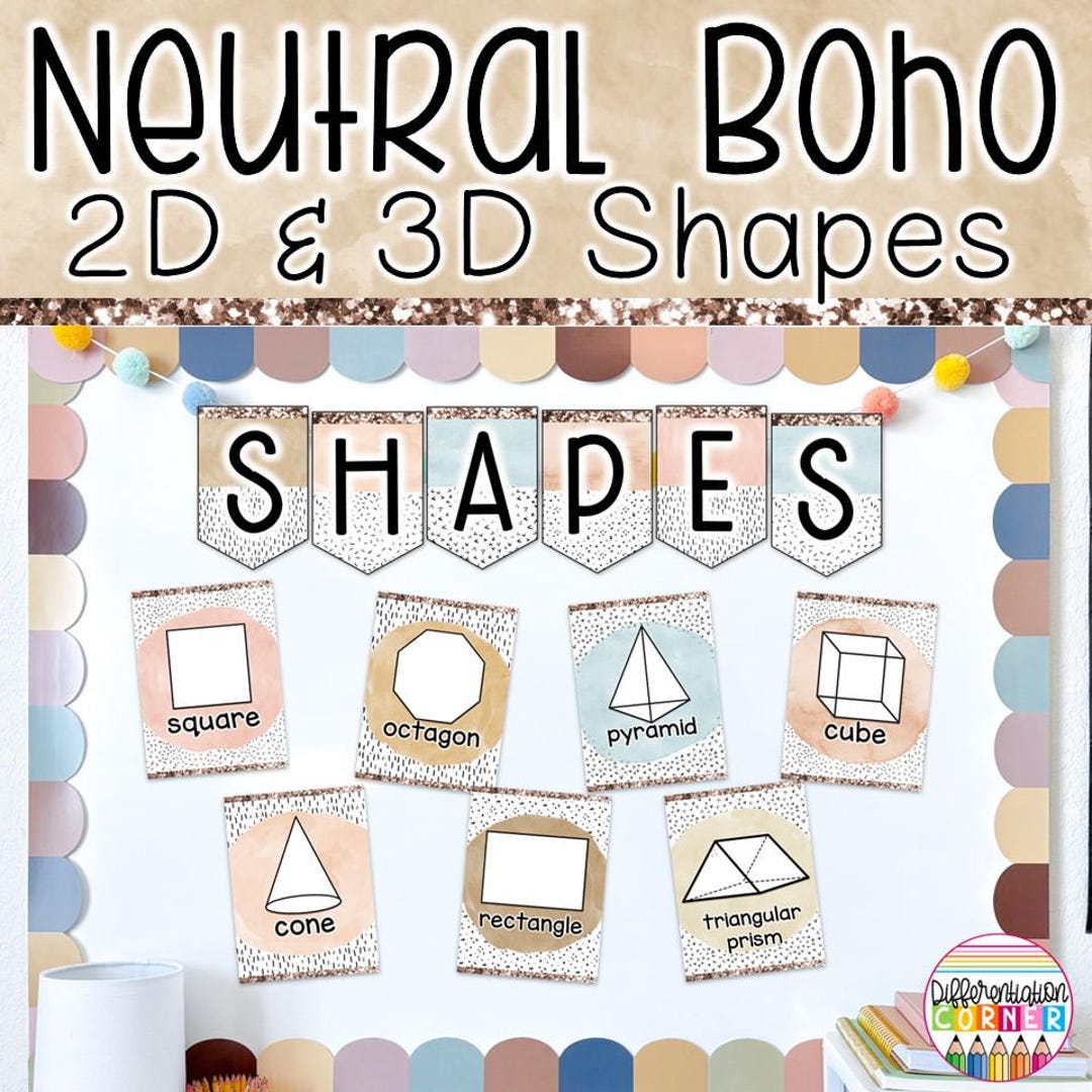 Printable Shape Posters And Charts Neutral Boho Classroom Decor 2d And