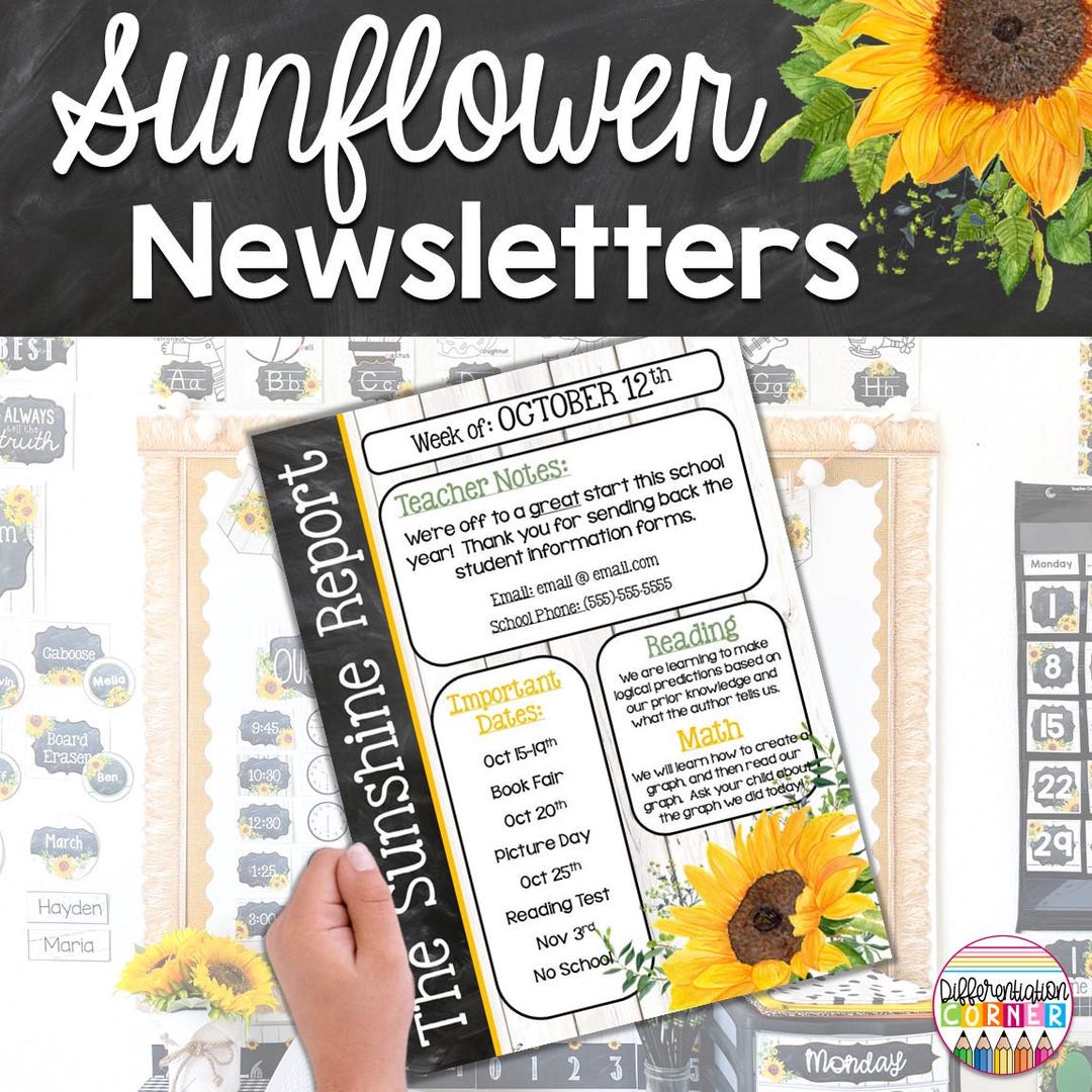Editable Classroom Newsletter Template | Sunflower Farmhouse Classroom ...