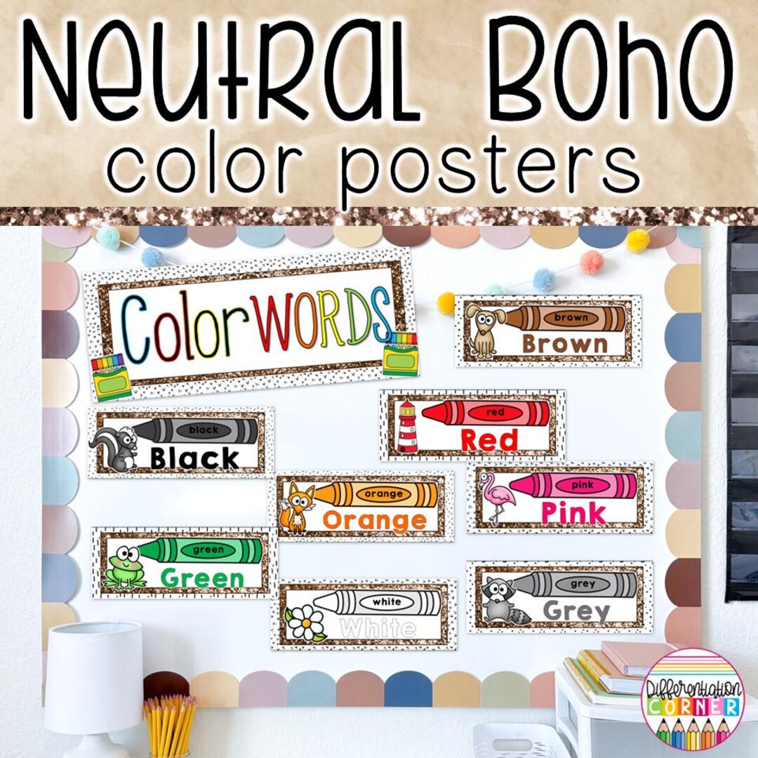 PRINTABLE Color Posters Pack | Neutral Boho Classroom Decor | Neutral ...