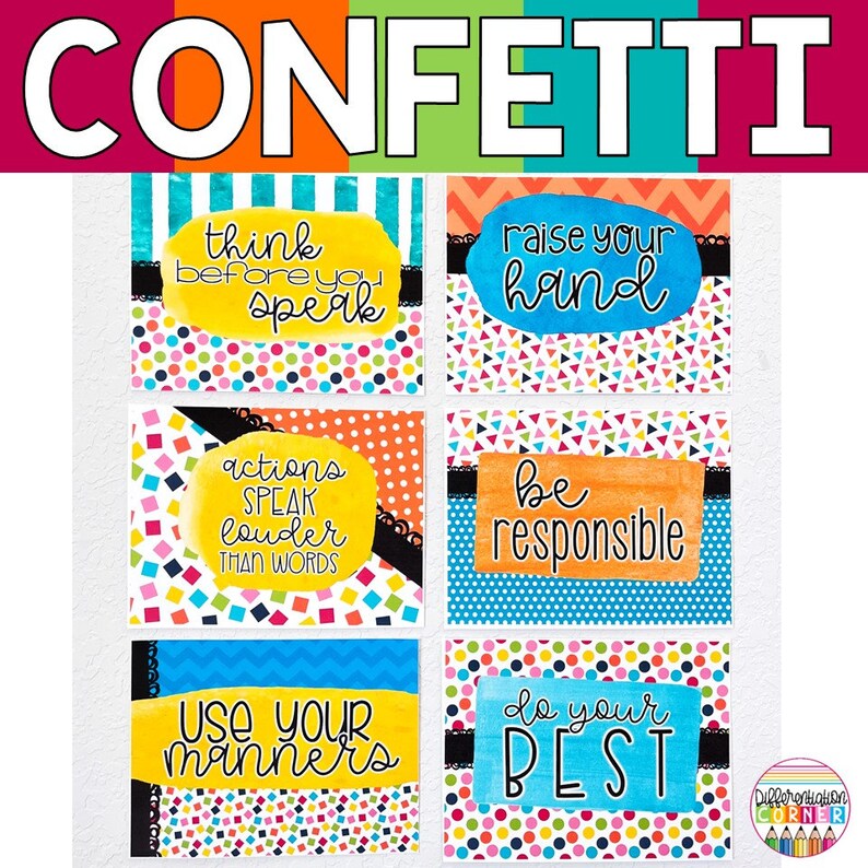 Editable Confetti Rainbow Classroom Rules Posters Confetti Rainbow ...