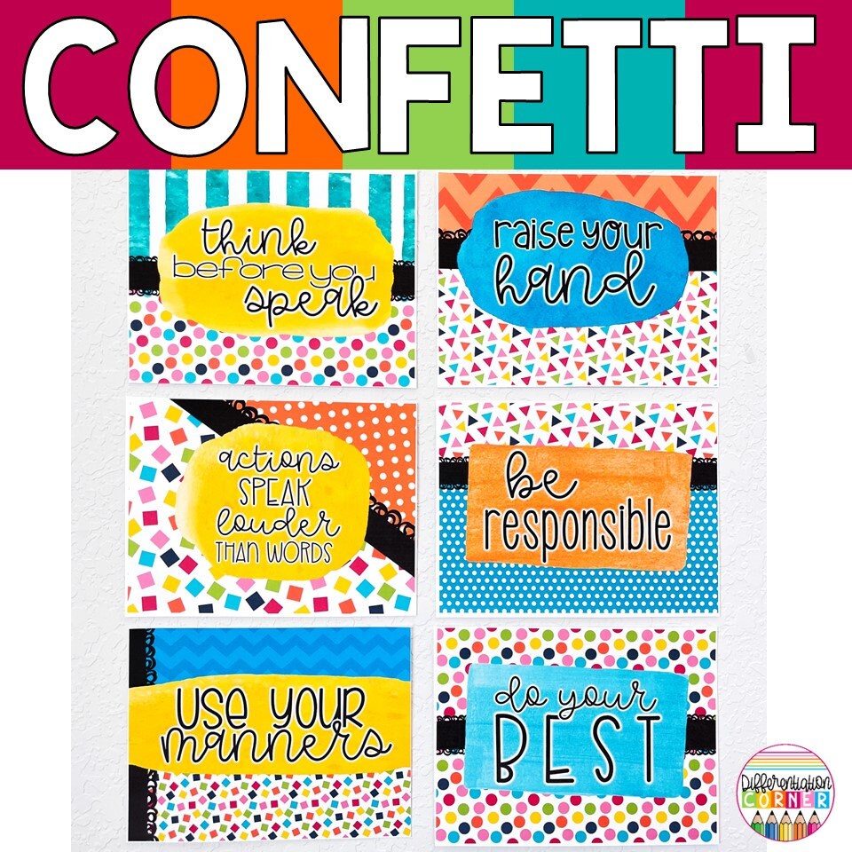 Editable Confetti Rainbow Classroom Rules Posters Confetti Rainbow ...