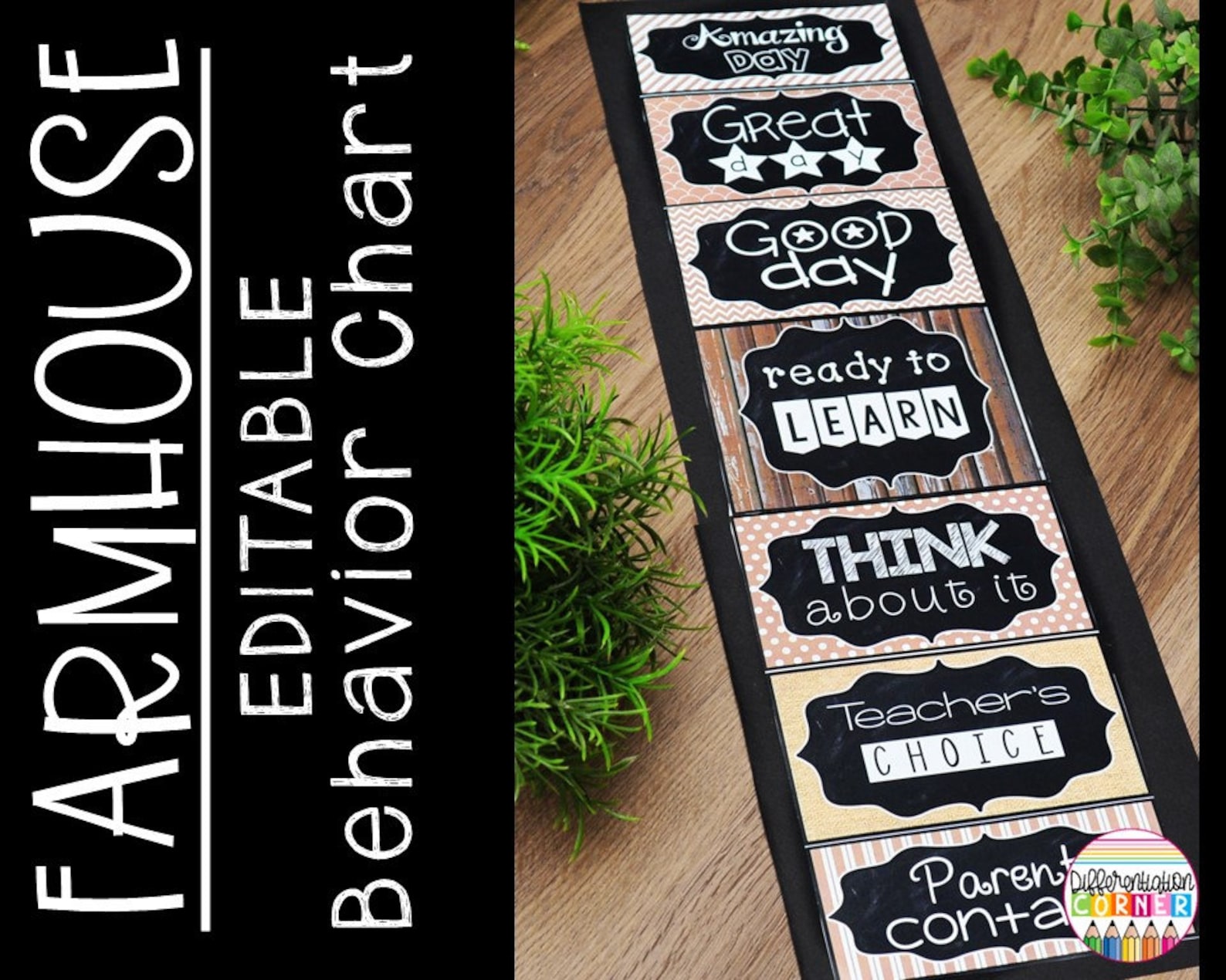 Printable Behavior Clip Chart, Neutral Farmhouse Classroom Decor ...