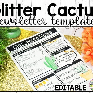 Editable Classroom Newsletter Template Cactus Classroom Decor Monthly ...