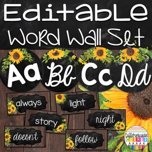 Classroom Word Wall Display Editable | Sunflower Farmhouse Classroom ...