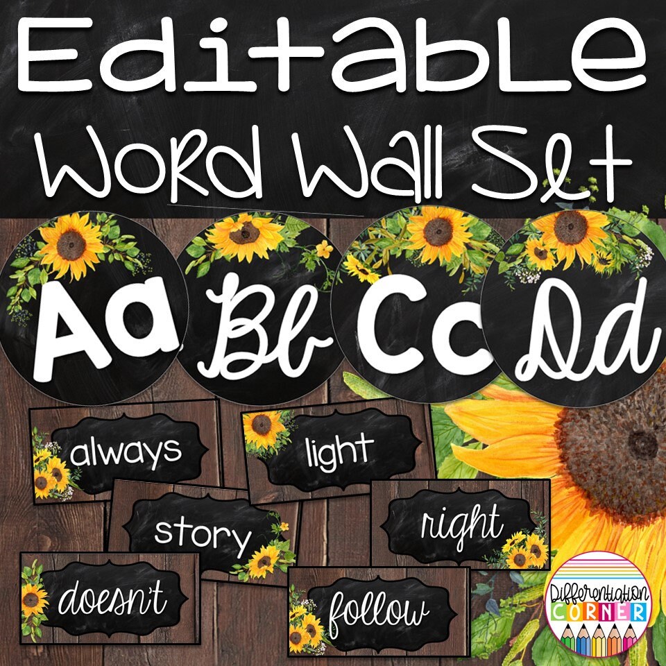 Classroom Word Wall Display Editable Sunflower Farmhouse Classroom ...
