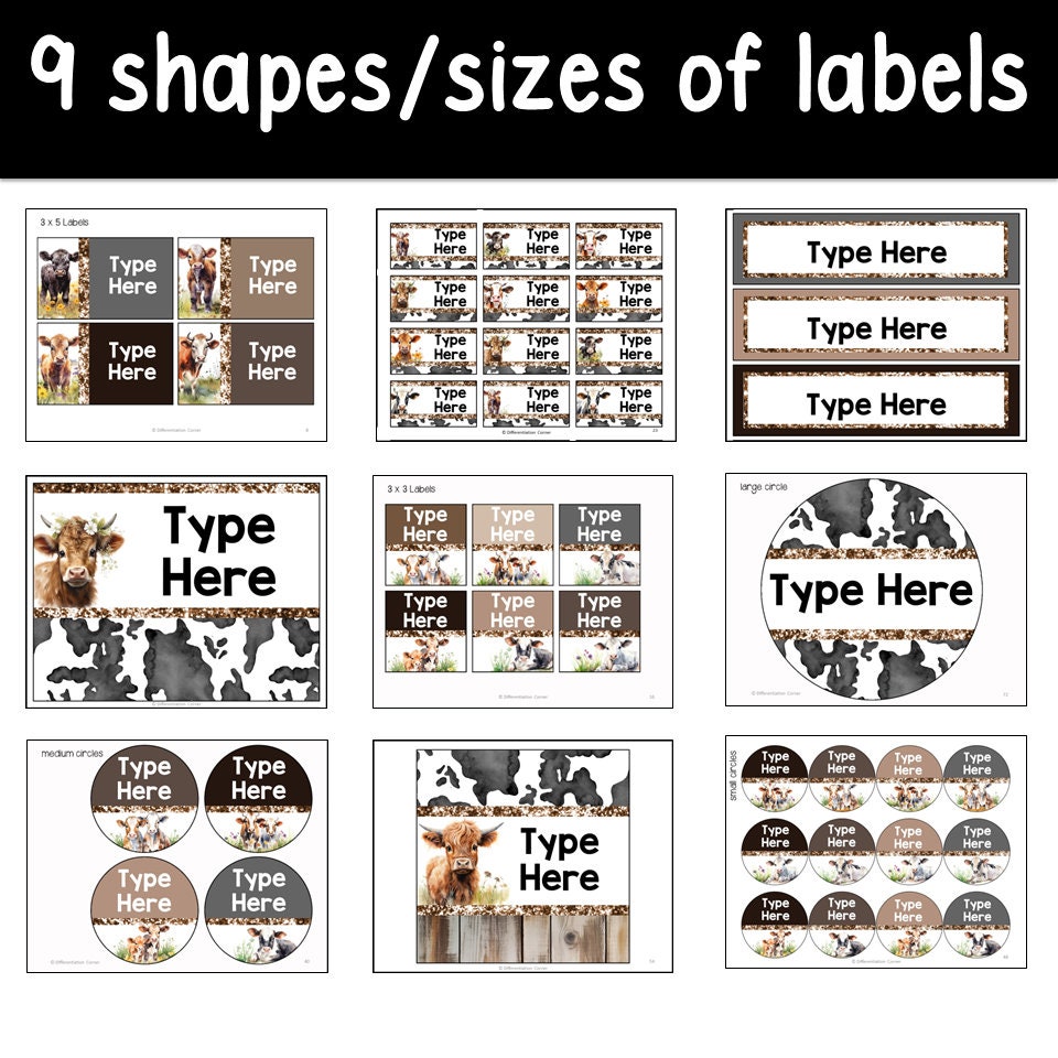Editable Farmhouse Classroom Labels Cow Print Classroom Decor Neutral ...