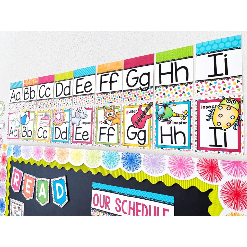 Alphabet Posters With Pictures for the Classroom Confetti Rainbow ...