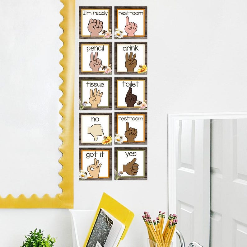 Classroom Hand Signal Posters, Bee Classroom Decor, Editable Hand ...