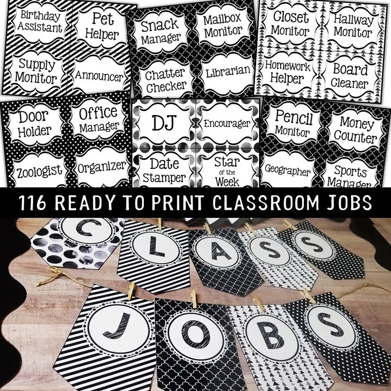 Editable Classroom Jobs Chart Template Black and White - Etsy