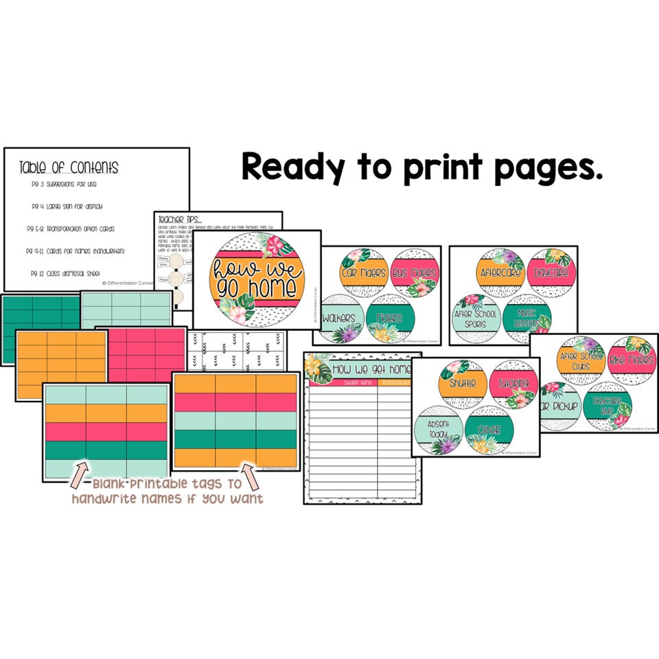 How We Go Home Dismissal Chart Template Tropical Classroom Decor How We ...