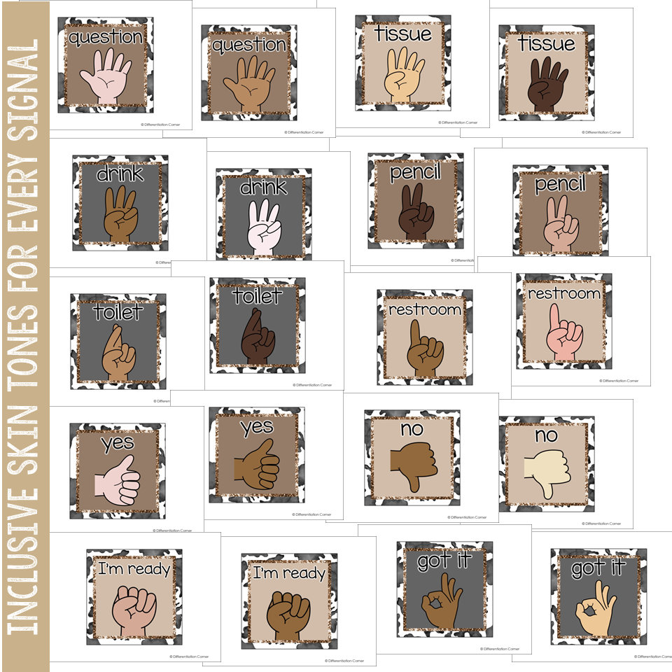 Classroom Hand Signal Posters, Cow Print Classroom Decor, Editable Hand ...