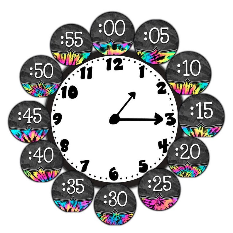 PRINTABLE Tie Dye Clock Label Numbers in 5 Minute Intervals - Etsy
