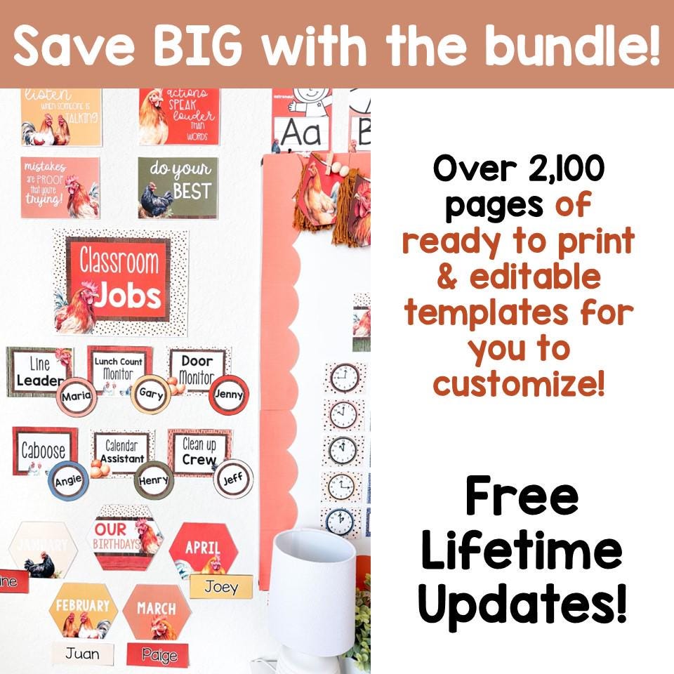 Chicken Farm Classroom Decor Bundle Chicken Classroom Theme Farm Theme ...