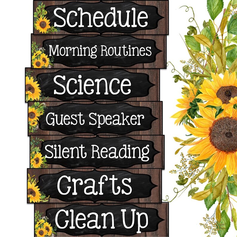 Editable Daily Schedule Cards Sunflower Farmhouse Classroom Decor ...
